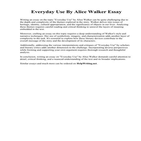 Everyday Use By Alice Walker Essay. West Coast Baptist College | PDF ...