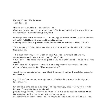 Every Good EndeavorTim KellerWork as Vocation - Introduc.docx