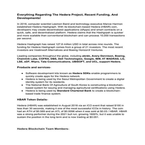 Everything Regarding The Hedera Project, Recent Funding, And ...