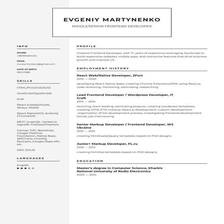 Evgeniy martynenko -_middle_senior_frontend_developer | PDF | Web Development | Internet