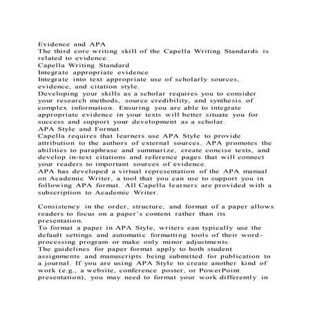 Evidence and APAThe third core writing skill of the Capella Writ | DOCX