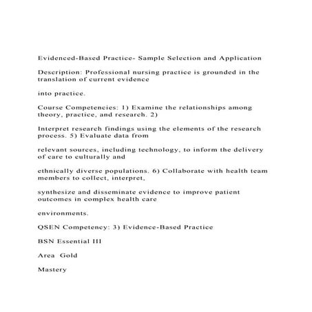 Evidenced-Based Practice- Sample Selection and Application .docx
