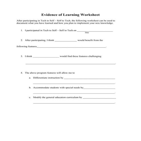 Evidence of learning worksheet | PDF