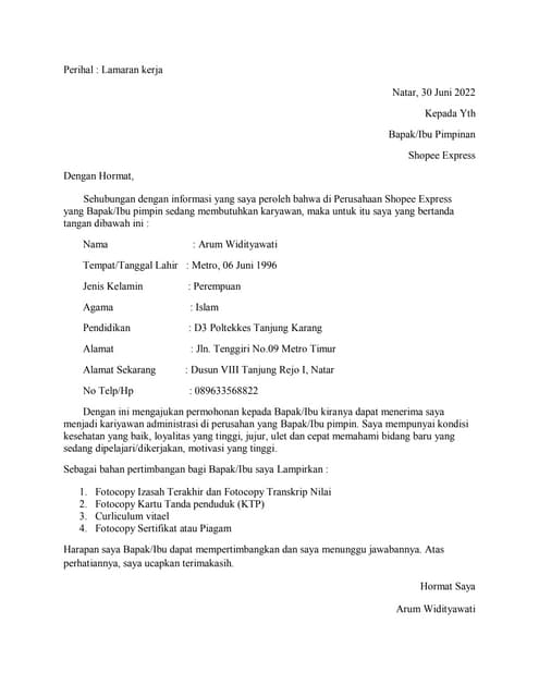 Contoh Surat lamaran kerja | PDF