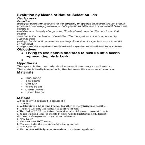 Evolution by means of natural selection lab | DOCX