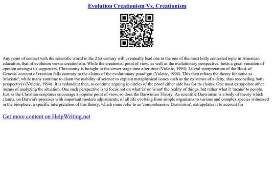 Creationism Vs Evolution Essay | PDF