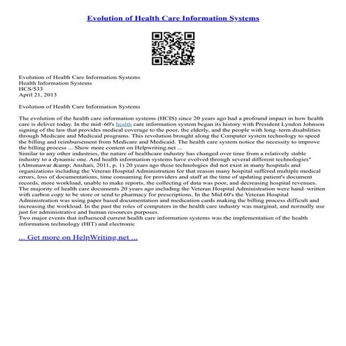 Evolution Of Health Care Information Systems | PDF