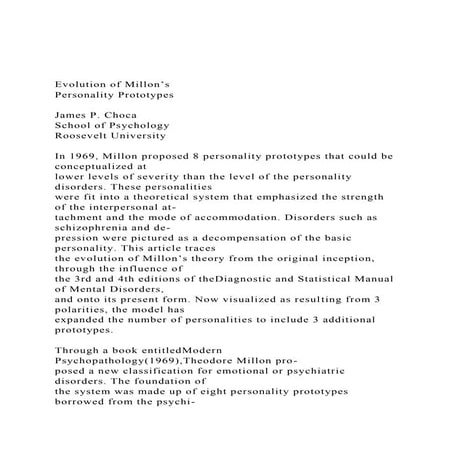 Evolution of Millon’sPersonality PrototypesJames P. Choc.docx | Mental ...