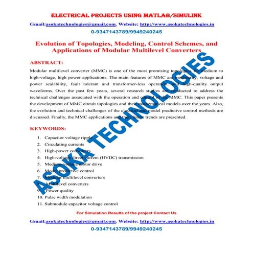 Evolution Of Topologies Modeling Control Schemes And Applications Of Modular Multilevel