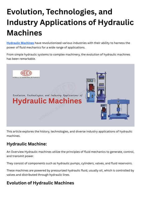 What is a Hydraulic Machine? | PDF