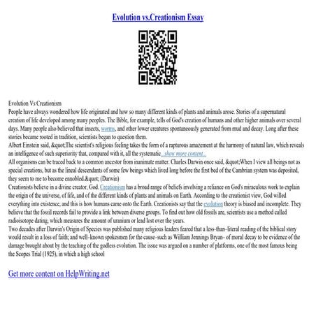 Evolution Vs.Creationism Essay | PPT
