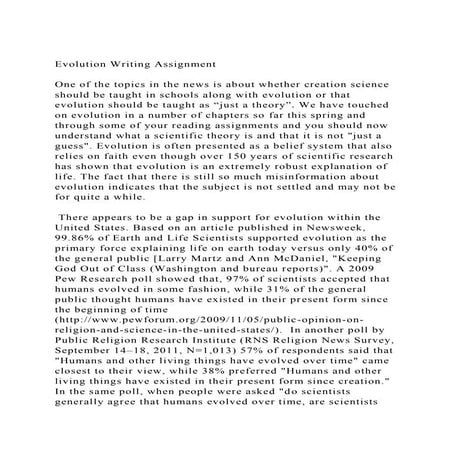 Evolution Writing AssignmentOne of the topics in the news is a.docx
