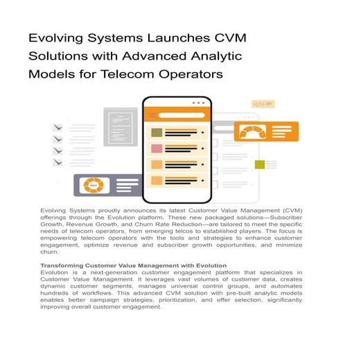 Evolving Systems Launches CVM Solutions with Advanced Analytic Models for Telecom Operators.pdf