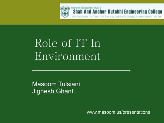Role of Information Technology on the Environment | PPT