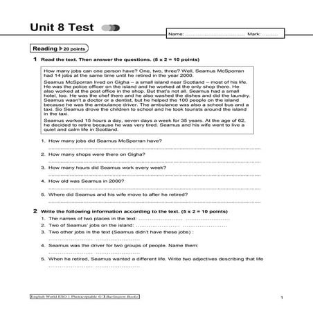 Unit 8 - Test 3 | DOC