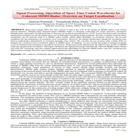 Signal Processing Algorithm of Space Time Coded Waveforms for Coherent MIMO Radar: Overview on ...