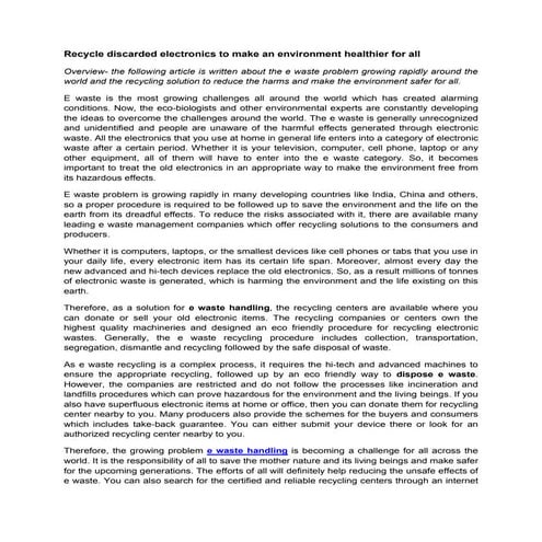 e-Waste and the Importance of Recycling | PPT