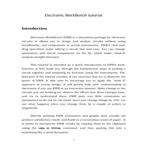 Electronics workbench tutorial for simulation of circuits | PDF