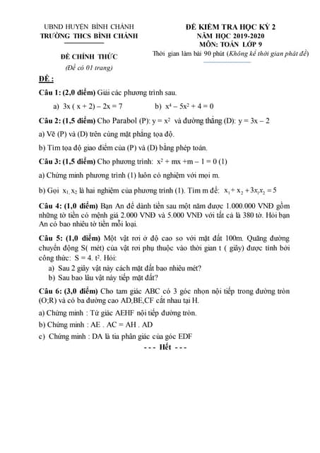 Đề Thi HK2 Toán 9 - THCS Đống Đa | PDF