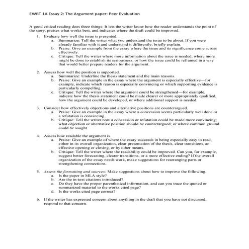 Ewrt 1 a peer review essay 2 the argument | PDF