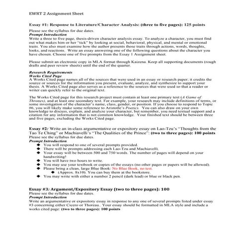 Ewrt 1 a assignment sheet | PDF