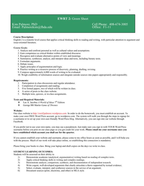 Ewrt 1 a green sheet | PDF