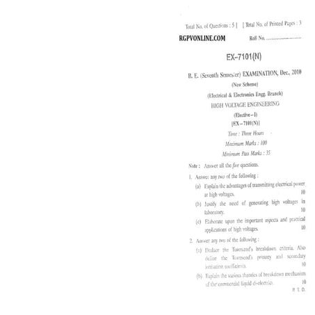Ex 7101-high-voltage-engineering-dec-2013 | PDF