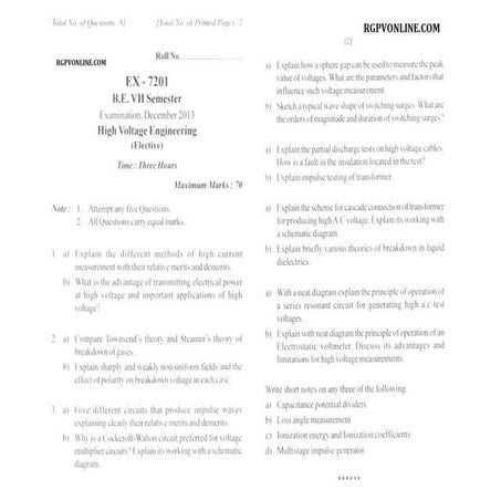 Ex 7101-high-voltage-engineering-dec-2013 | PDF