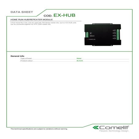 Comelit EX-HUB Data Sheet | PDF