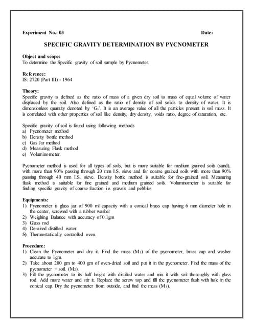 2.Determination of specific gravity of soil | PPTX