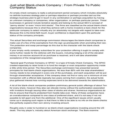 Just what Blank-check Company : From Private To Public Company Status | PDF