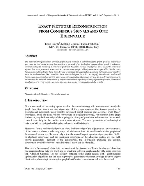 Exact Network Reconstruction From Consensus Signals And One Eigen Value Pdf 9430