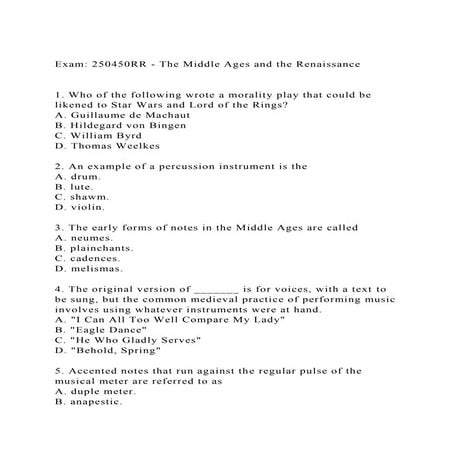 Exam 250450RR - The Middle Ages and the Renaissance 1. Who .docx