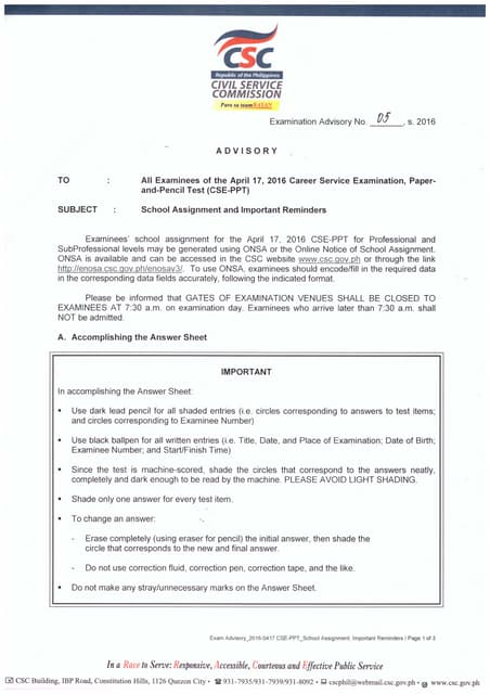 Exam advisory 18 s2016 | PDF