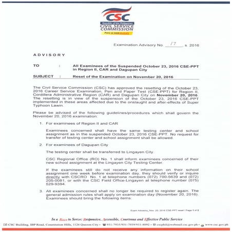 Exam advisory 18 s2016 | PDF