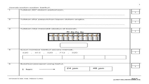 Ujian math tahun 2 kertas 2 | PDF