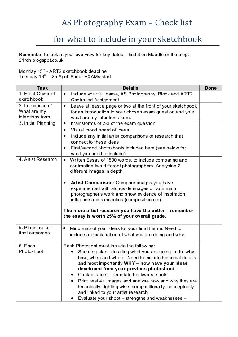 Exam checklist 2012 13