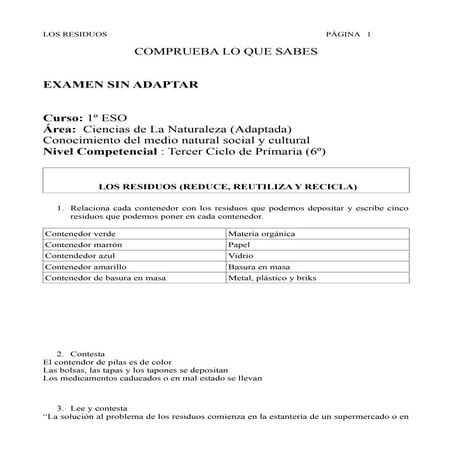 Formulario Sobre El Reciclaje | DOC