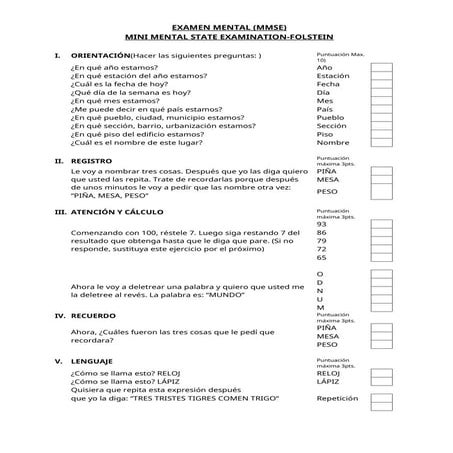 Mini Mental State Examination (MMSE) Guide for Cognitive Assessment | DOC