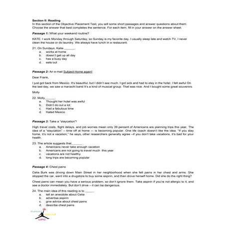 Reading Comprehension and Language Use Test | PDF