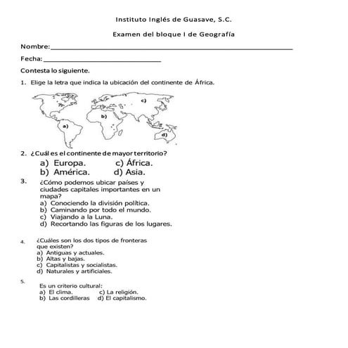 Examen 5 b1 geografía full | DOCX