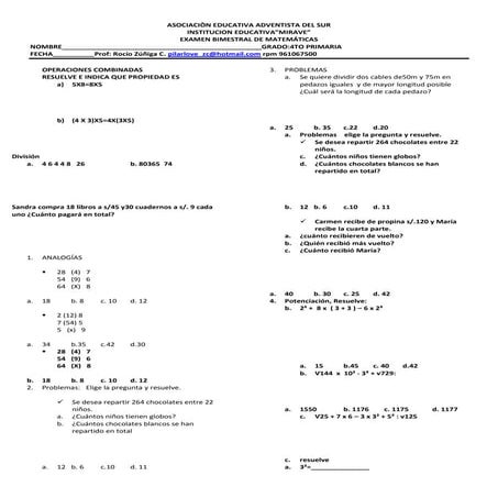 Examen bimestral de matem.aticas | DOCX