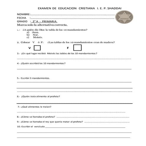 Examen de educacion cristiana i | DOCX