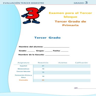 EVALUACIÓN-Matemática 3° Grado. | PDF
