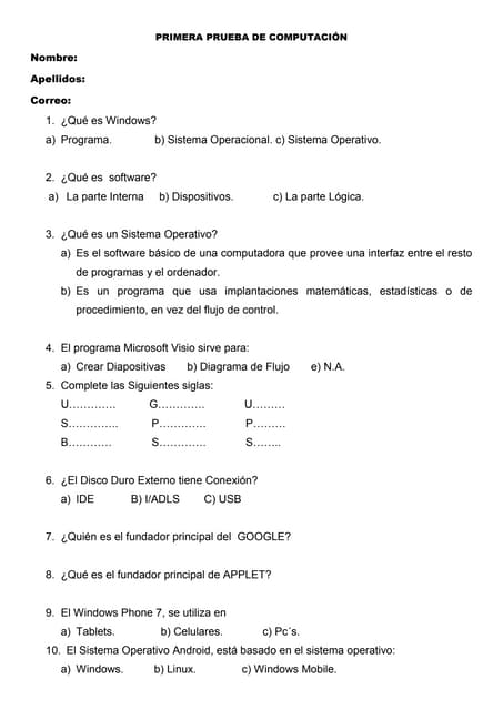 Examenes de computacion | PDF