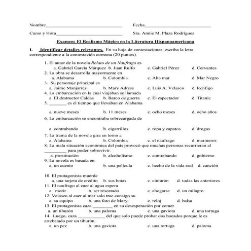 Examen Realismo Mágico | DOCX