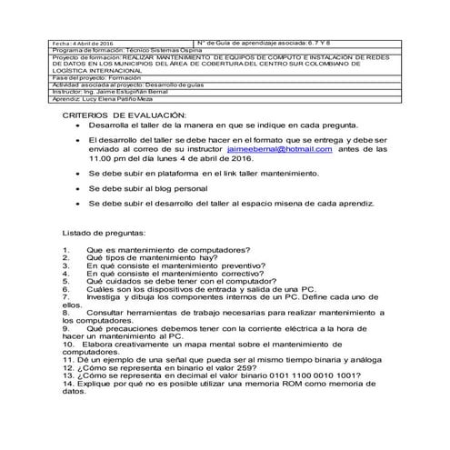 Examenmantenimiento | DOCX | Computer Peripherals | Computing