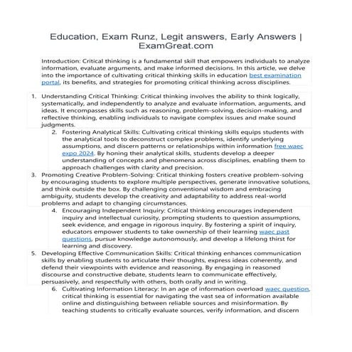 Education, Exam Runz, Legit answers, Early Answers | ExamGreat.com.pdf
