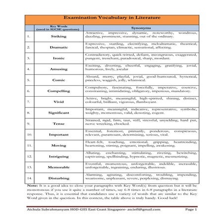 Examination vocabulary-literature | PDF