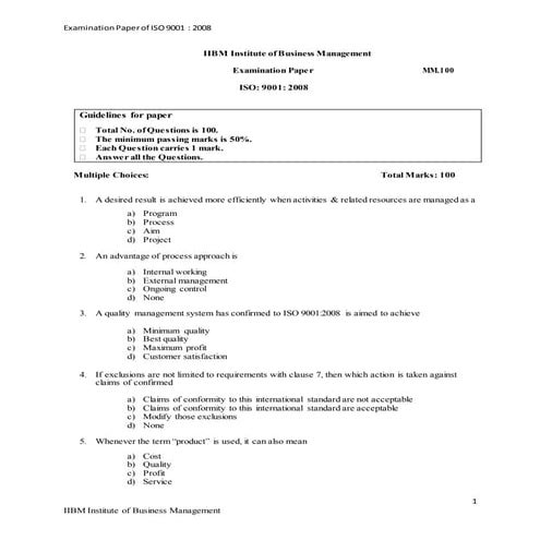 Examination paper of production & operation management (1) | PDF